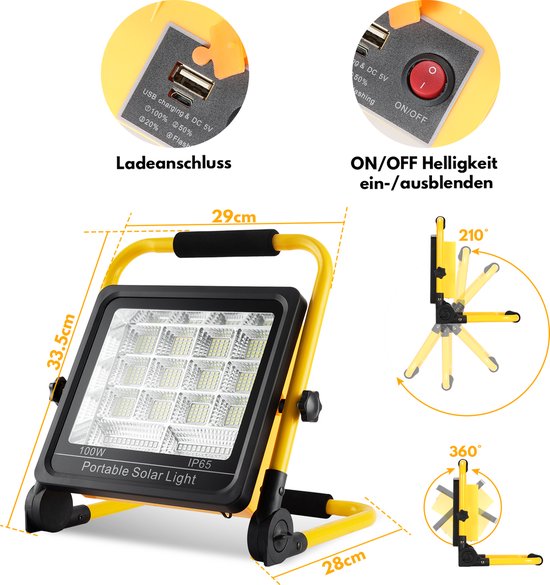 LED Werklamp -Bouwlamp - IP44 Stootvast - 100W Daglicht wit 360 graden ...