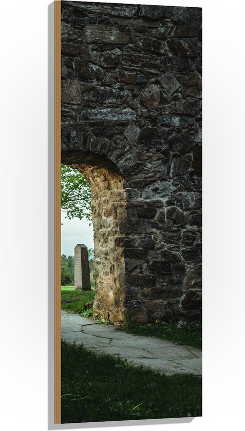 Hout - Muur - Stenen - Gras - Doorgang - 40x120 cm - 9 mm dik - Foto op ...