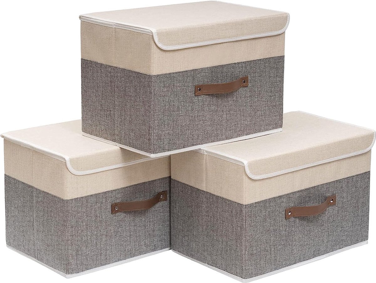3 stuks opbergdozen met deksel, 45 x 30 x 30 cm, opvouwbare stoffen ...