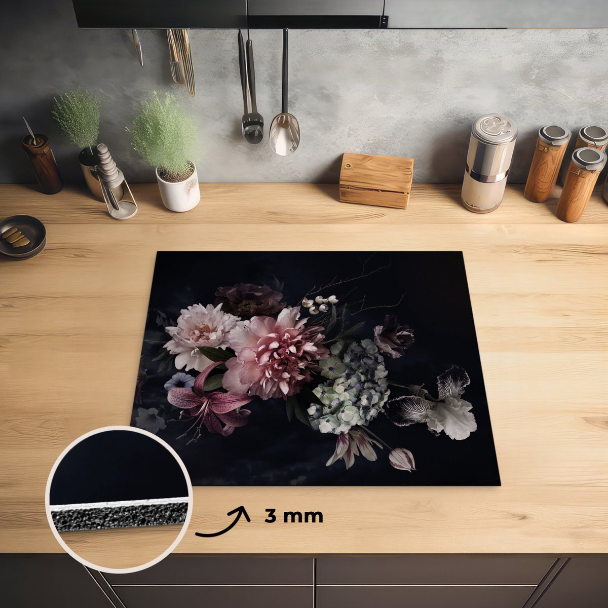 Inductie beschermer - Bloemen - Vintage - Inductie mat 60x52 cm ...