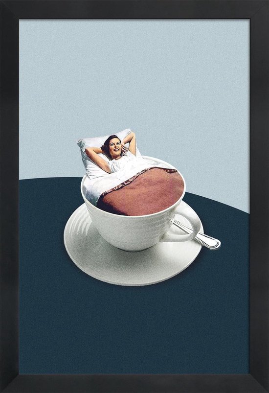 JUNIQE - Poster in houten lijst Morning Rituals -30x45 /Blauw & Wit | bol