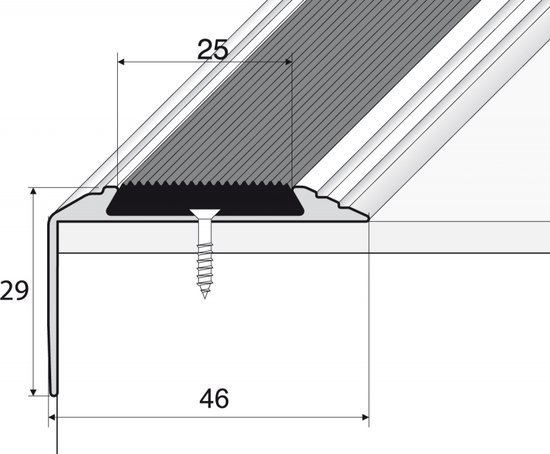 ALUMINIUM TRAPPROFIELEN - ZILVER MET ZWART RUBBER 46 x 29 x 900 mm ...
