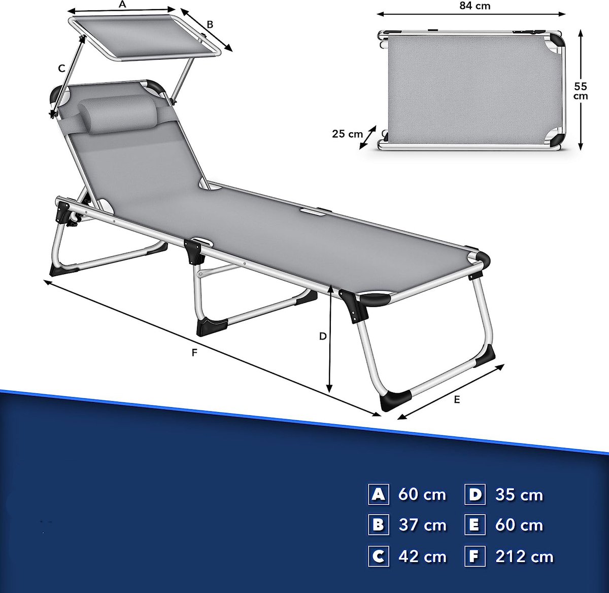 Sens Design Zonnebed - Ligbed tuin met zonnedak - Grijs | bol