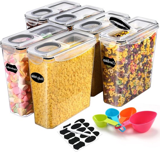 Plastic Food Storage Container 6 Pack - Airtight Cereal Containers ...