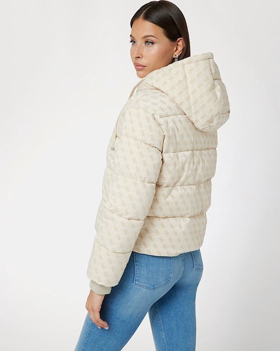 Guess Daisy Puffer Jas - Dames - Creme - Maat L | bol