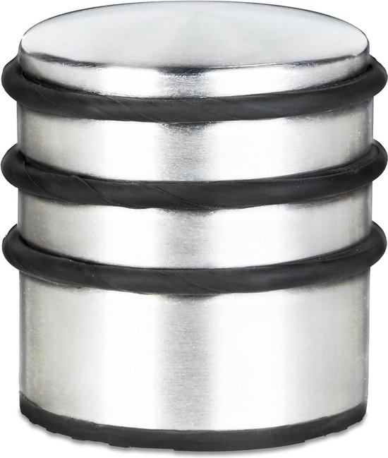 Zware deurstopper met rubberen ringen - HBD 75x68x68 mm - zilver ...