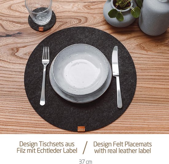 Design Scandi-stijl Vilt & Leer Placemats (Rond) - 6 Placemats + 6 ...