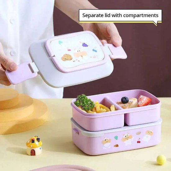 Dubbele Gelaagde Lunchbox met 3 compartimenten (paars) | bol