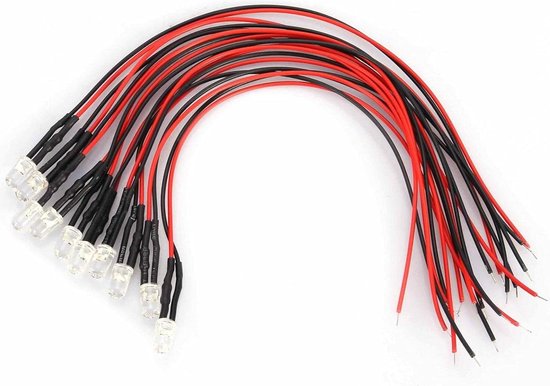 10 stuks 5 mm meerkleurige LED-lampkralen, bedraad, 12 V, 20 cm kabellengte | bol