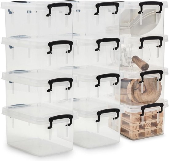 12 doorzichtige plastic opbergdozen met deksel - stapelbaar en klein ...