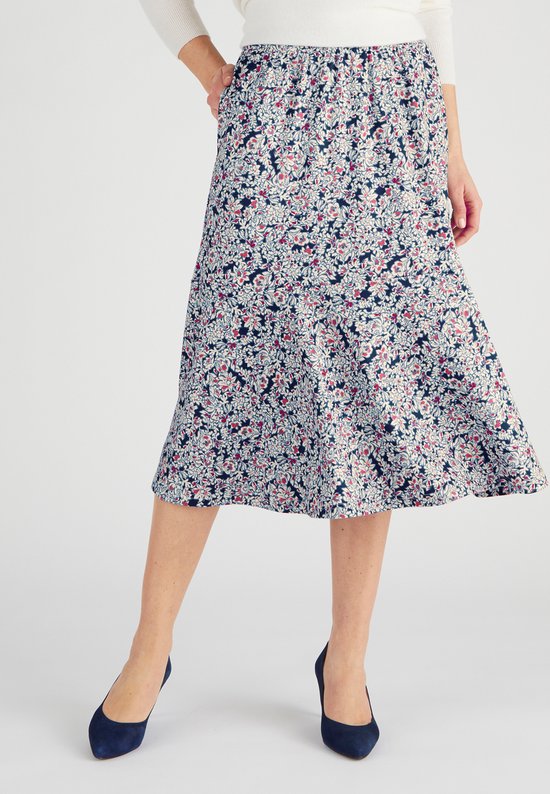 Damart - Godet rok tricot met panelen aan onderzijde - Dames - Blauw ...