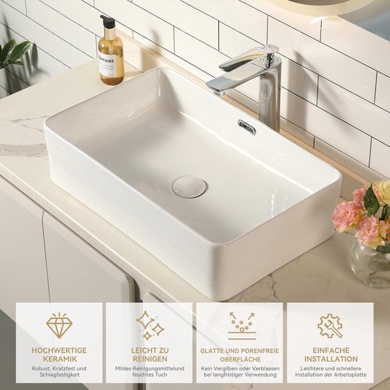 Vierkante keramische wastafel voor badkamer - witte opzetwastafel met ...