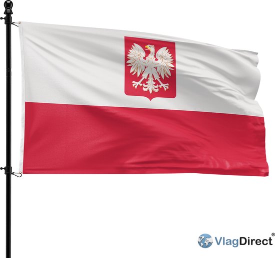 VlagDirect - Poolse vlag met wapen - Polen vlag met wapen - 90 x 150 cm ...