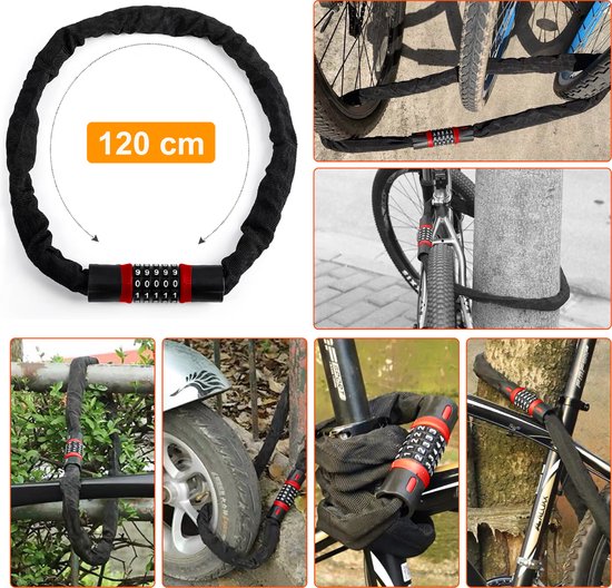Colorful Sun® Fietsslot met cijferslot - 120 cm - 1 stuk - Kettingslot ...