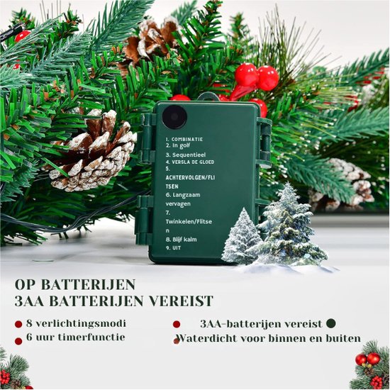 Kerstslinger 2,7m met Verlichting - Bloemen Een Ballen – Rood – Voor ...