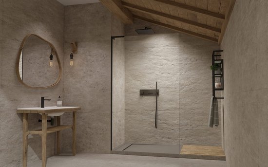 Douchewand Modo SL II Zwart Glazen Wand Links Gehoekt 85x200cm | bol