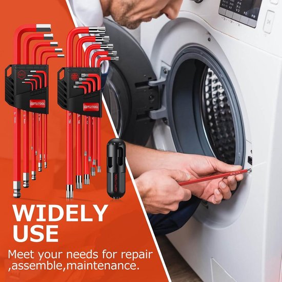 18 stuks magnetische inbussleutel set - lange arm Cr-V metrisch ...