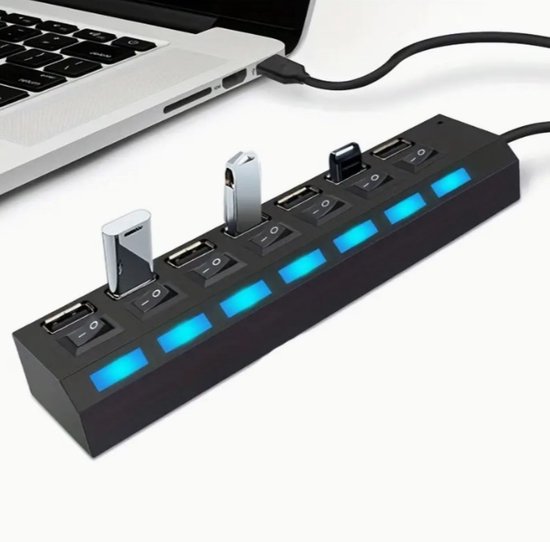 Bredline USB Hub 2.0 - 7 USB poorten- USB Splitter- LED Indicatie - Aan/Uit Switch | bol