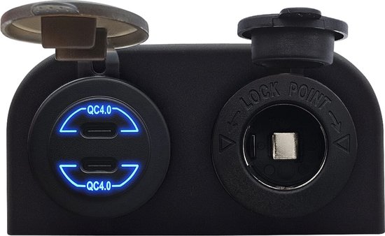 ProRide 12V USB C Autolader 2 Poorten Opbouw - 30W/QC4.0 - met 12/24V ...