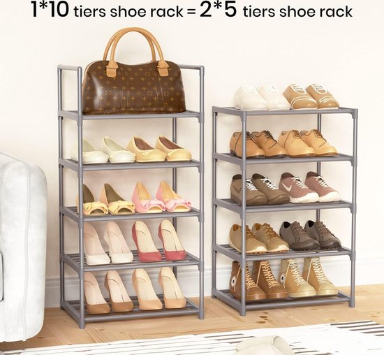 10-Level Metal Open Shoe Cabinet - Narrow and High Shoe Rack Stand ...