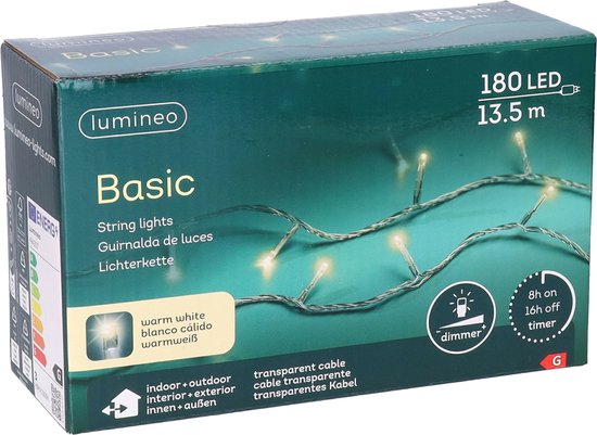 LED-verlichting - 180 LED - 13.5 meter - Warm wit - Transparant snoer | bol