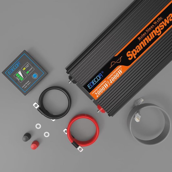 Zuivere Sinus Omvormer 2000W - 24V naar 230V met LCD-scherm, 2 EU ...