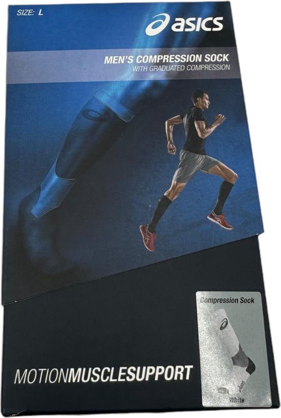 Asics - Compression Sock - Sportsokken - Mannen - Wit/Grijs - Maat L | bol