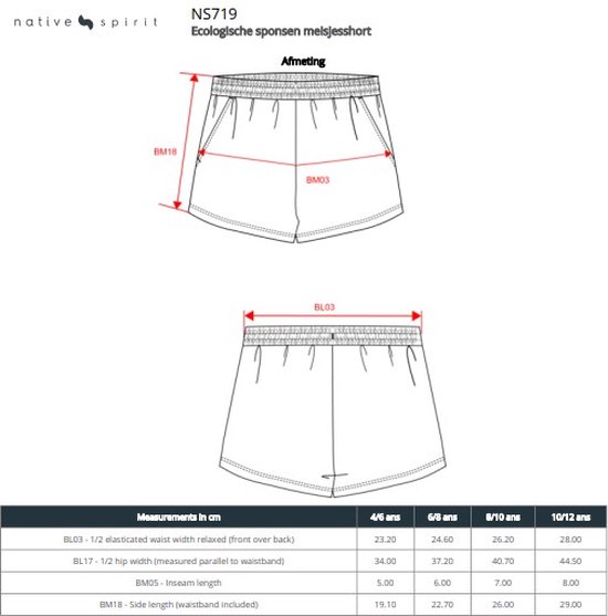Native Spirit Ecologische sponsen meisjesshort NS719 - Candy Rose - 8/ ...