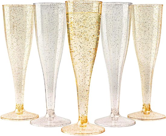 120 Plastic Champagneglazen Met Gouden En Zilveren Glitter - Elegante ...