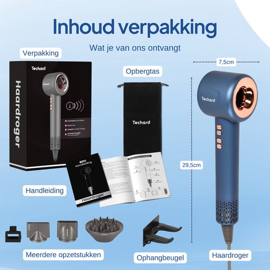 Techard Ionische Haardroger Fohn met Diffuser voor Krullen Haarfohn ...