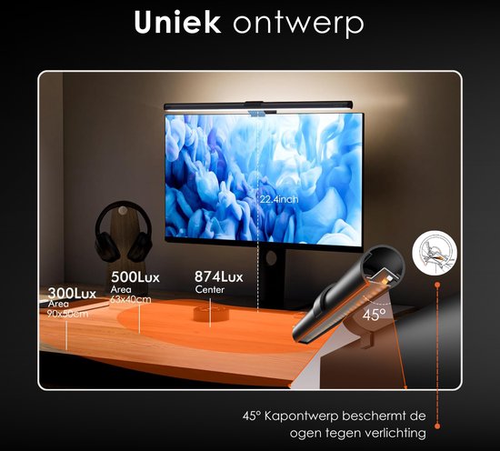 Xedor Monitorlamp - LED bureaulamp met USB & touch-afstandsbediening ...