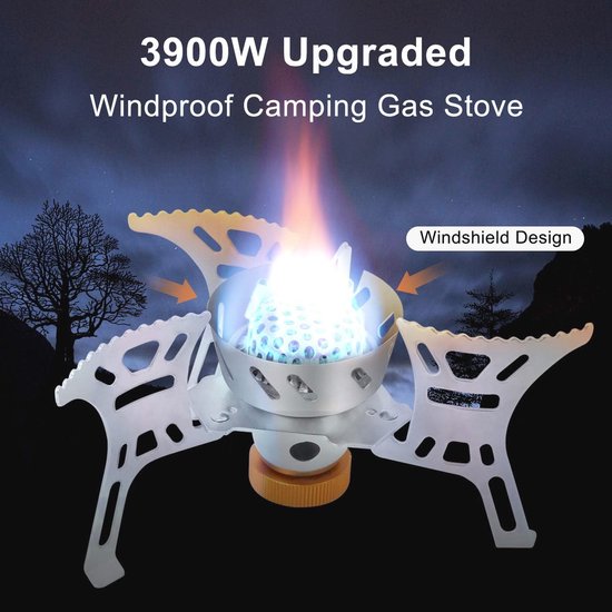 Draagbaar winddicht camping gasfornuis - 3900 W mini brander met piëzo ...