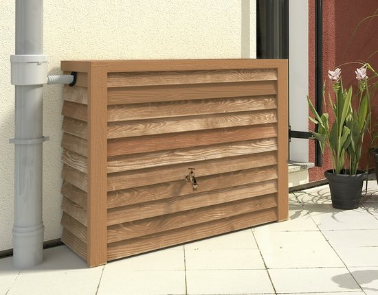Luxe Houtlook Regenton - 350 liter - Muur Regenton - Blank - Muurtank ...