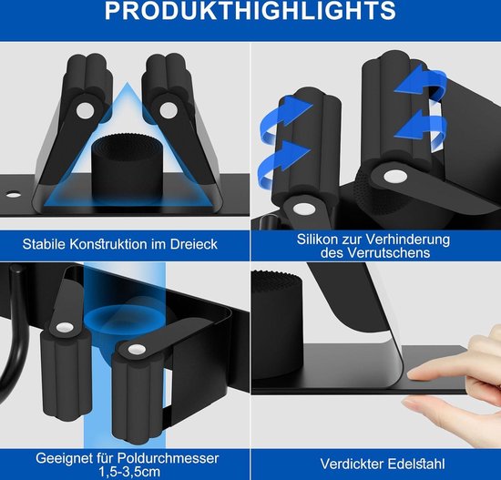 3 houders- 4 haken Zwart-Zelfklevend-Broomhouder-Tool Houder-Tuin Tool ...