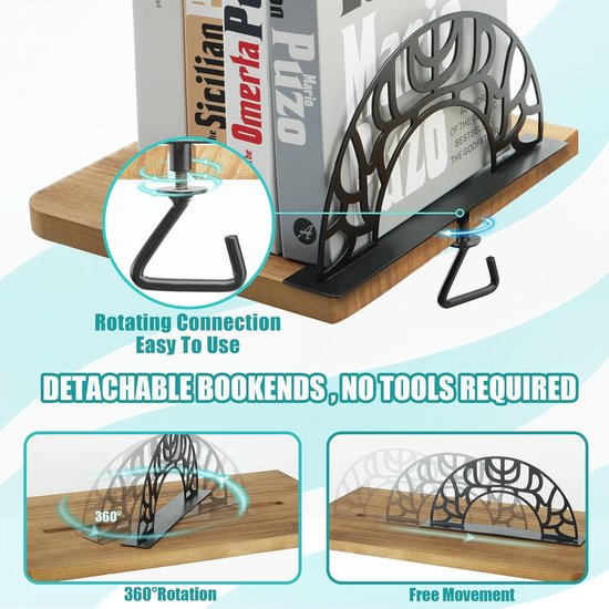 Nursery Bookshelves with Bookends and Hooks - Large Hanging Bookshelf ...