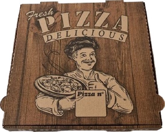 100x Pizzadoos - Golfkarton - 30x30x4 - Bruin bedrukt | bol