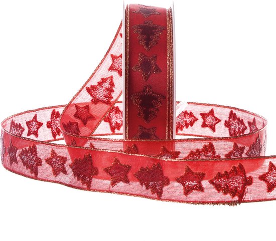 Luxe Inpaklint Kerst - Sterrenpatroon met Gouden Glitterrand en ...