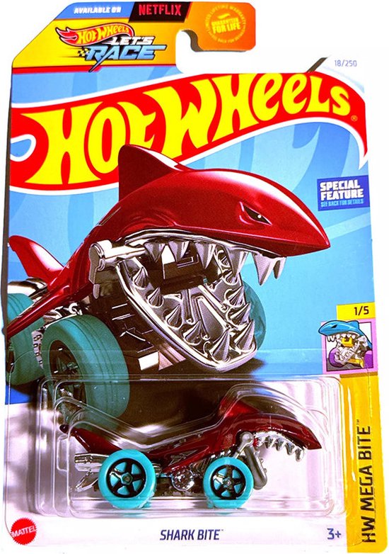 HOT WHEELS SHARK BITE RED 18/250 1:64 HW MEGA BITE 1/5 SHORT CARD | bol
