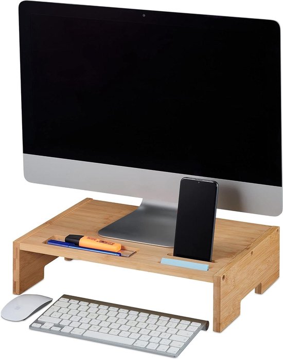Monitor Standaard - Beeldscherm Standaard Bamboe 3 Vakken Bureau ...