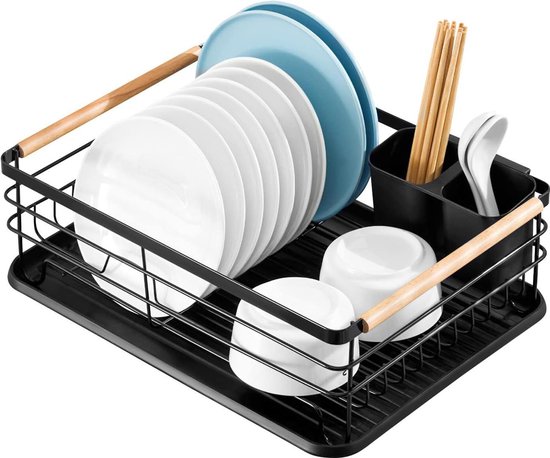 Afdruiprek met bestekhouder - groot zwart keuken droogrek voor afwas ...