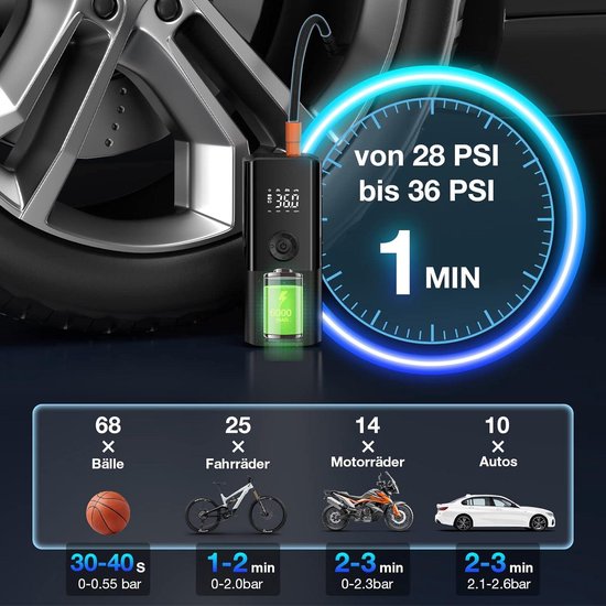 Bandenpomp met drukmeter Elektrische luchtpomp accu compressor accupomp 150 psi 6000... | bol