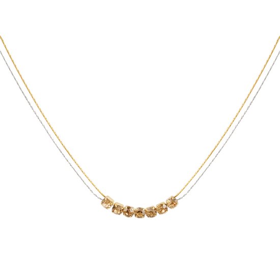 Ketting goud/zilver met beige steentjes - stainless steel | bol