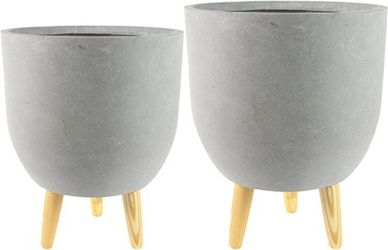 TS Collection - Bloempot Ruth - Set van 2 - Fiberclay - Lichtgrijs | bol
