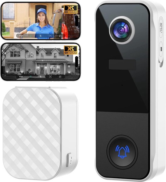 Video deurbel met camera - draadloos - wifi - 5200 mAh batterij - 2-weg ...