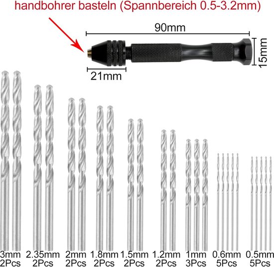 Handboor klein met 25 stuks spiraalboren en mini-schroefstok instelbaar ...
