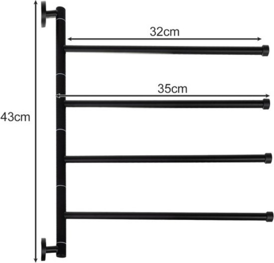 Handdoekenrek Wandmontage 4 stangen - Badkamer Handdoeken Rek - Mat ...
