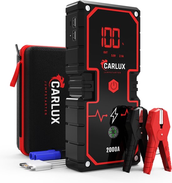 Carlux Krachtige 12V Jumpstarter - 2000A/20.000 mAh – Startkabels Met ...