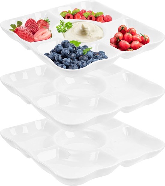 Porcelain Serving Tray with Dividers, White Appetizer Plate for Chips ...