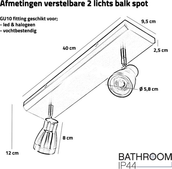 Verstelbare badkamerverlichting 2 lichts balk IP44 chroom | bol