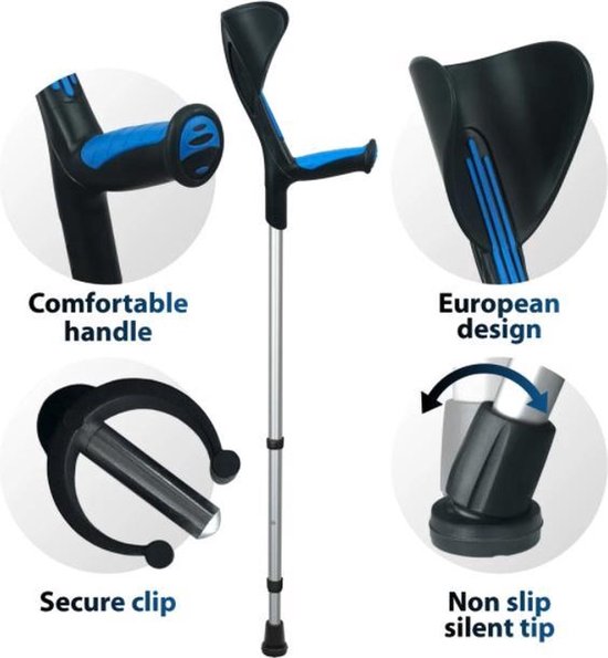 Advance elleboogkrukken met flexibele doppen, blauw - loopkrukken ...